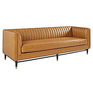 Modway Devote Channel Tufted Vegan Leather, Sofa, Tan