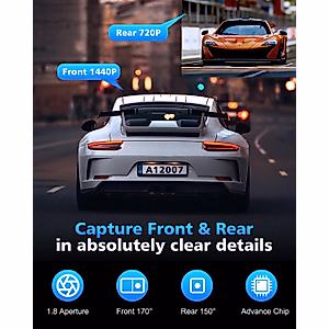 SUVCON Dash Cam Front and Rear 2K, Black