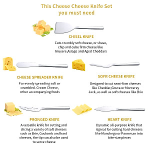 Berglander Cheese Knife Set of 5 for All Types of Cheese, Stainless Steel Cheese Cutter Slicer Ergonomic Design for Confortable Grip and Cut, Butter Spreader Knife