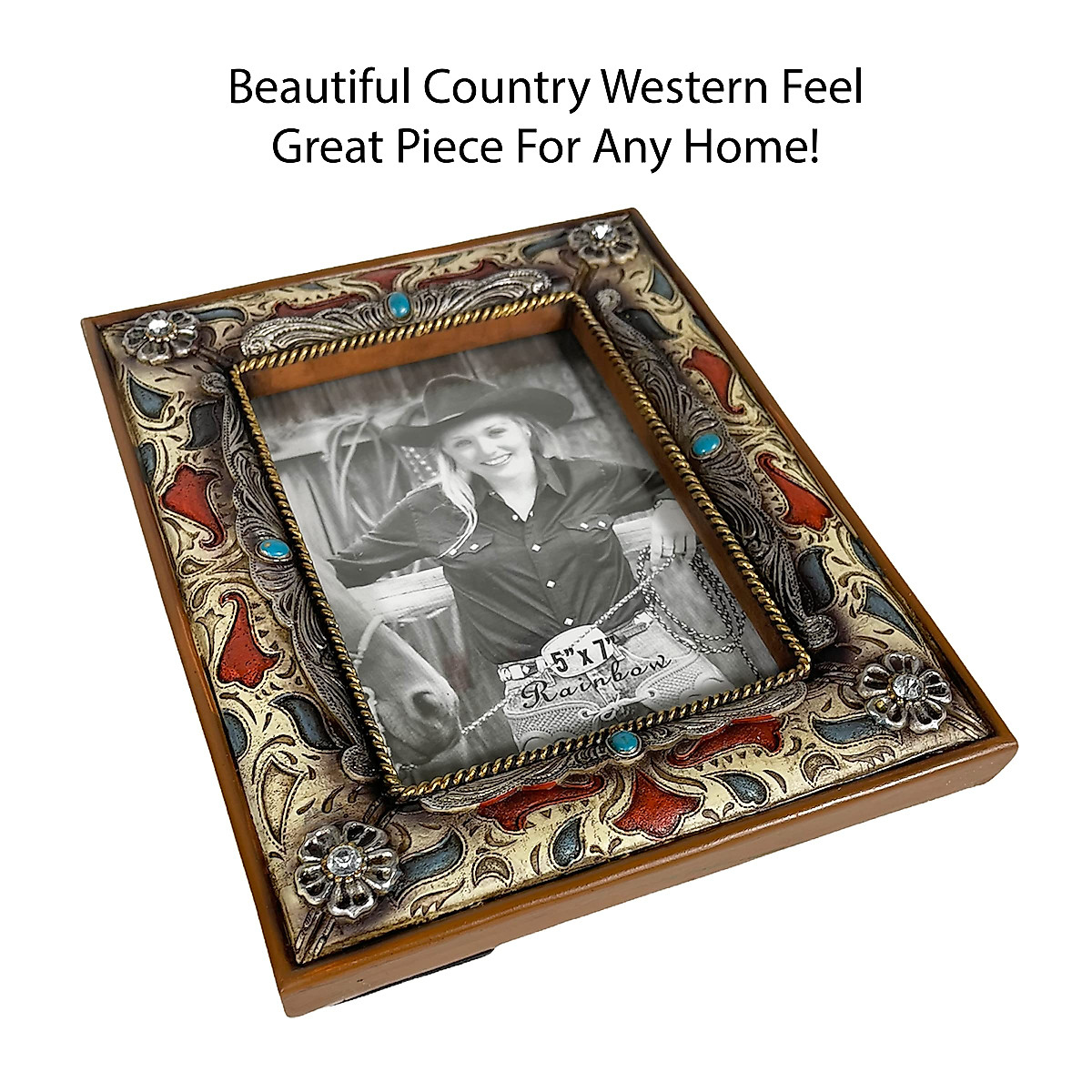 Urbalabs Cowboy Fancy Red and Gem Western Decor Picture Frame 5 x 7 Country Gifts Farmhouse Picture Frames Photo Frame Wall Hanging or Standing 5x7 Elaborate Picture Frame