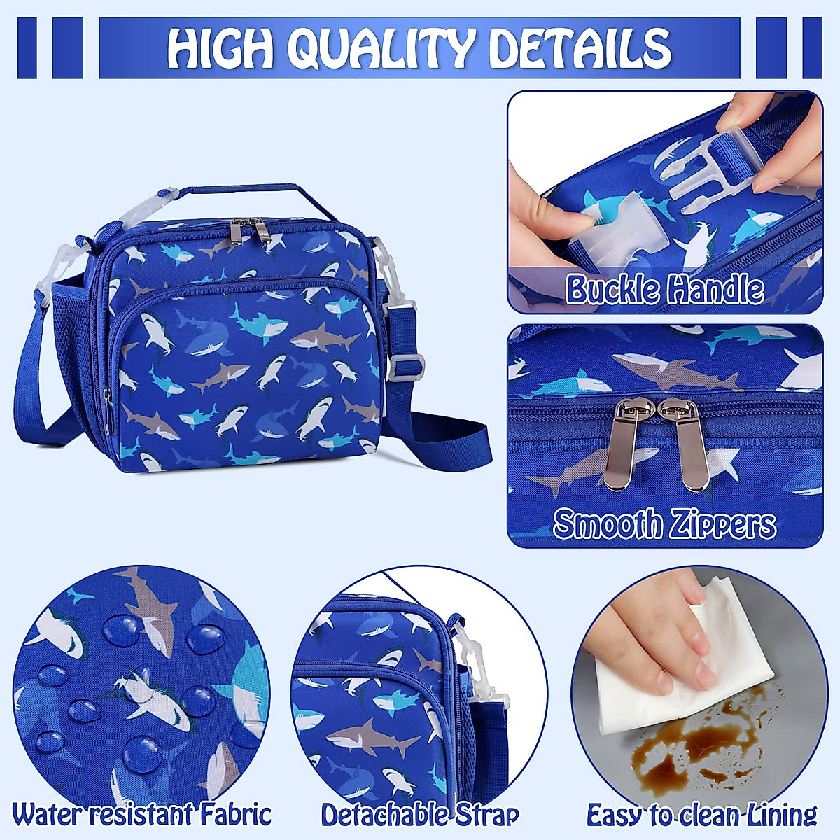 Large Kids Lunch Box, Insulated Lunch Bag for Girls Boys Teens Toddlers Cute School Lunch Tote with Shoulder Strap, VONXURY