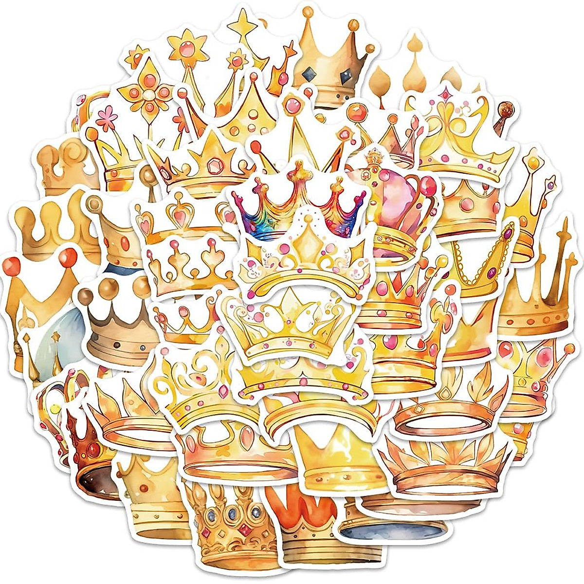 50Pcs Crown Stickers for Kids Water Bottle Laptop Princess Crown Dream Party Decoration Art Sticker Motorcycle Luggage Guitar Decal Skateboard Waterproof Vinyl Fairy Stickers for Teens Adults Crown