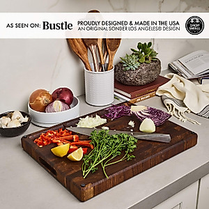 Sonder Los Angeles, Made in USA, Large Thick End Grain Walnut Wood Cutting Board with Non-Slip Feet, Juice Groove, Sorting Compartments for Kitchen 17x13x1.5 in (Gift Box Included)