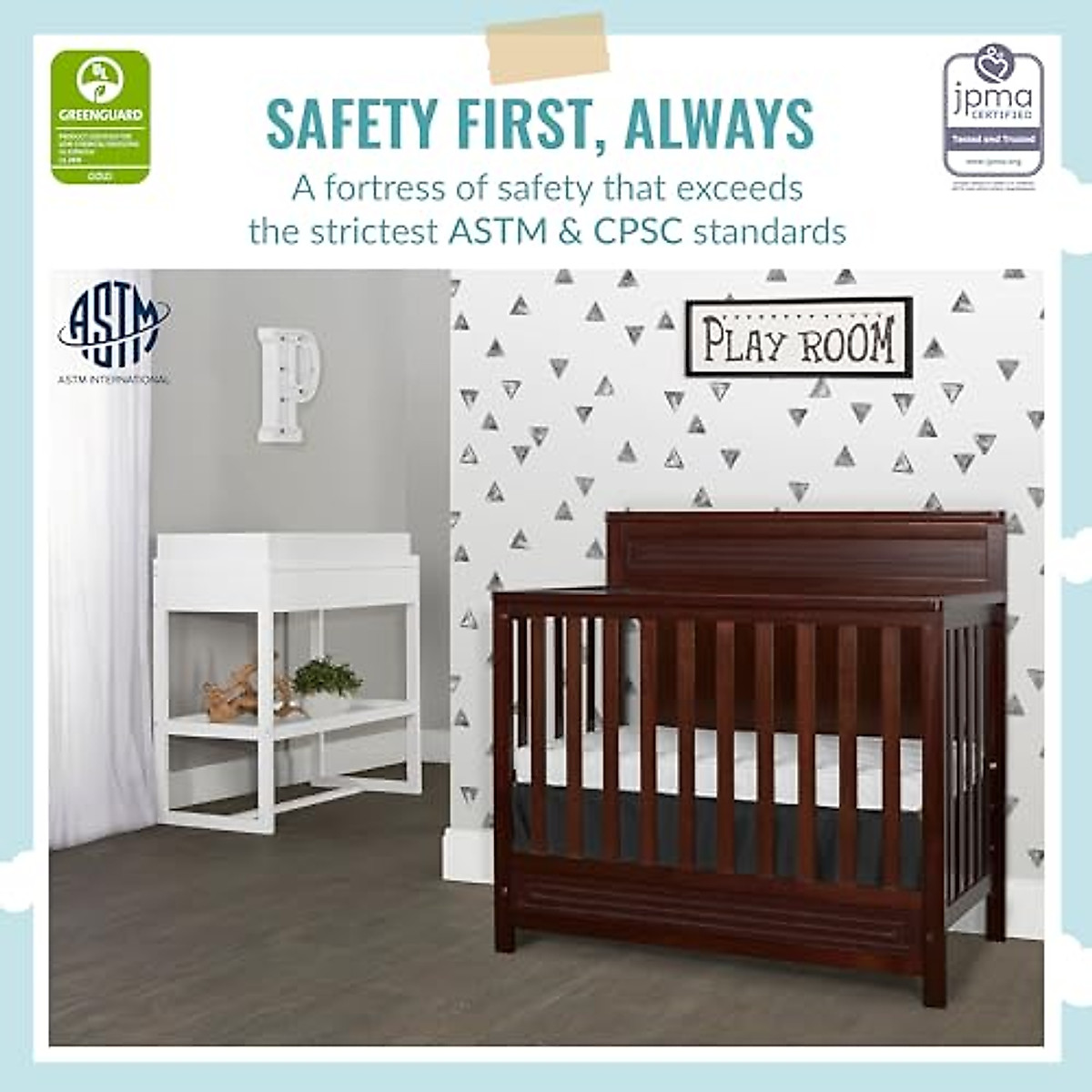 Dream On Me Harbor Full Panel 4-in-1 Convertible Mini Crib in Espresso, Water-Based Paint Finish, JPMA Certified, 3-Position Mattress Height Setting, Made of Solid Pinewood