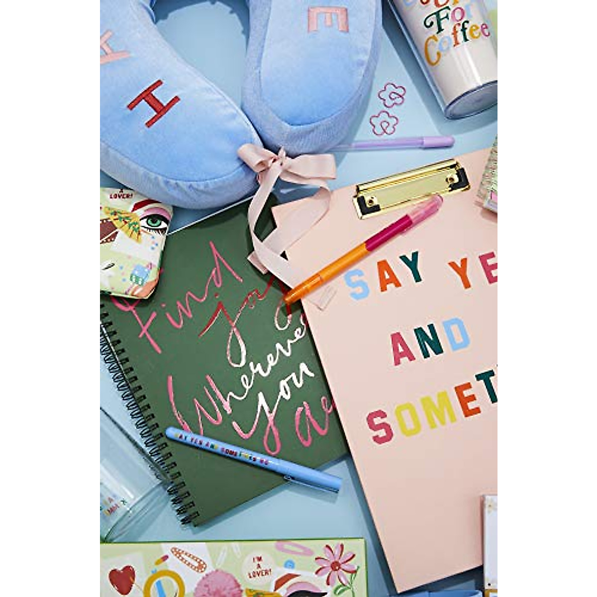 Ban.do Green Rough Draft Mini Spiral Notebook with Saying, 9" x 7" with Pockets and 160 Lined Pages, Find Joy