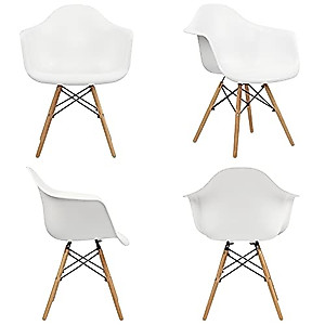 GOTMINSI Set of 4 Dining Chairs,Mid-Century Modern Dining Room Plastic Chairs, Outdoor Side Chairs with Wood Legs for Kitchen, White