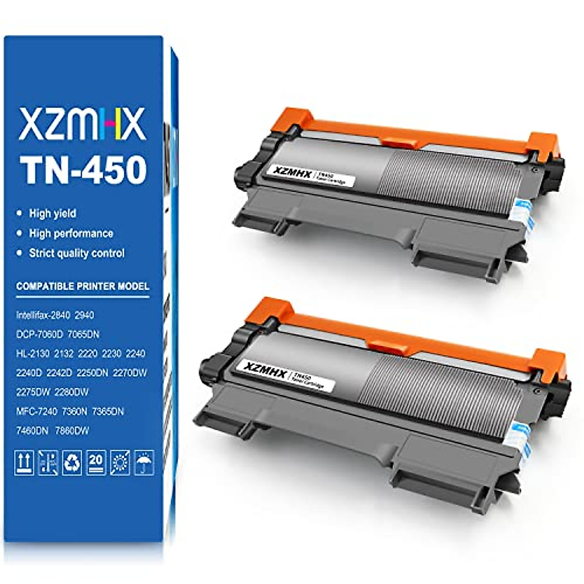 XZMHX TN420 TN450 TN-420 TN-450 Replacement Toner Cartridge Compatible for Brother HL-2280DW HL-2240 HL-2242D HL-2270DW MFC-7360N MFC-7860DW DCP-7060D DCP-7065DN Intellifax 2840 2940 (2 Pack)