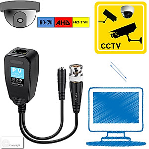 VIMVIP HD-CVI/TVI/AHD Passive Video Balun with Power Connector and RJ45 CAT5 Data Transmitter 1 Pair