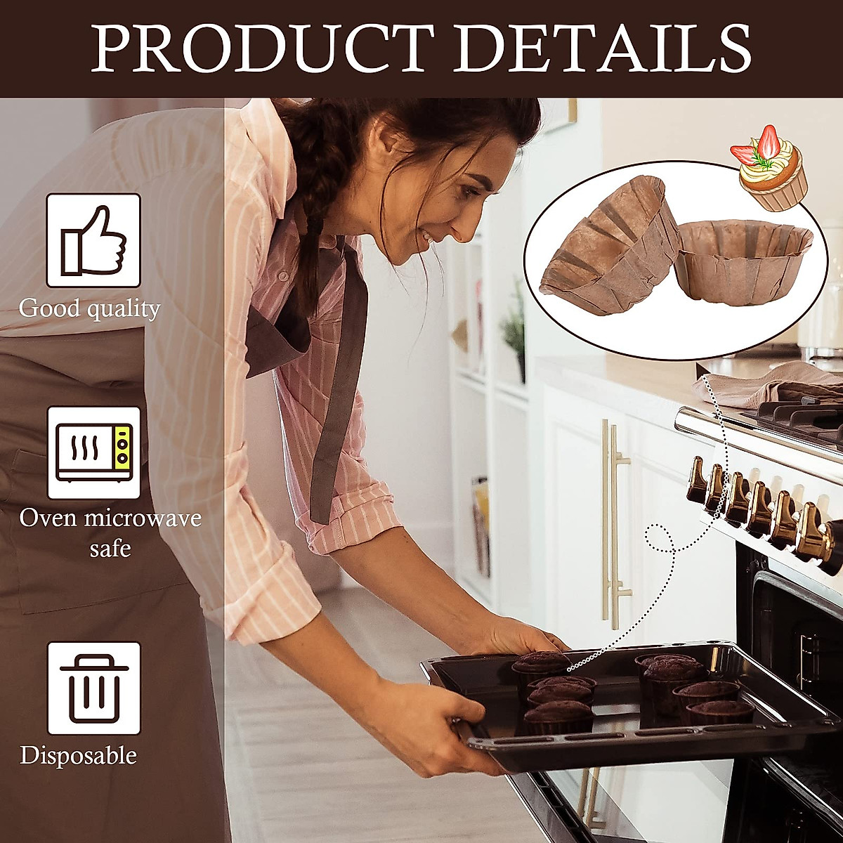 Eaasty 100 Pieces Disposable Mini Cake Molds Paper, Grease Proof Nonstick Mini Cake Pan for Baking Pound, Brownie Muffin Dessert Crumb Cakes