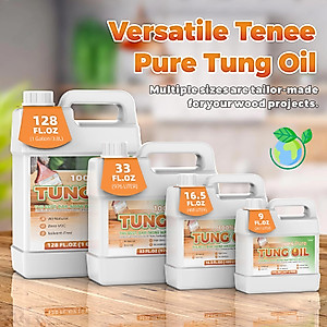 Tenee 9 Fl Oz Pure Tung Oil – Food Safe Wood Sealer Preferred by Experienced Craftsmen – Waterproof Tung Oil That Strengthens & Protect Wood – Wood Projects Food Grade Tung Oil Finish