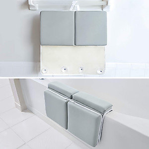 Bath Kneeler and Elbow Rest Pad, 1.75 inch Extra Thick Baby Bath Kneeling Pad and Elbow Pad for Bathtub. Bath Tub Elbow Pad with Infant Toy and Baby Accessories Organizer, Grey