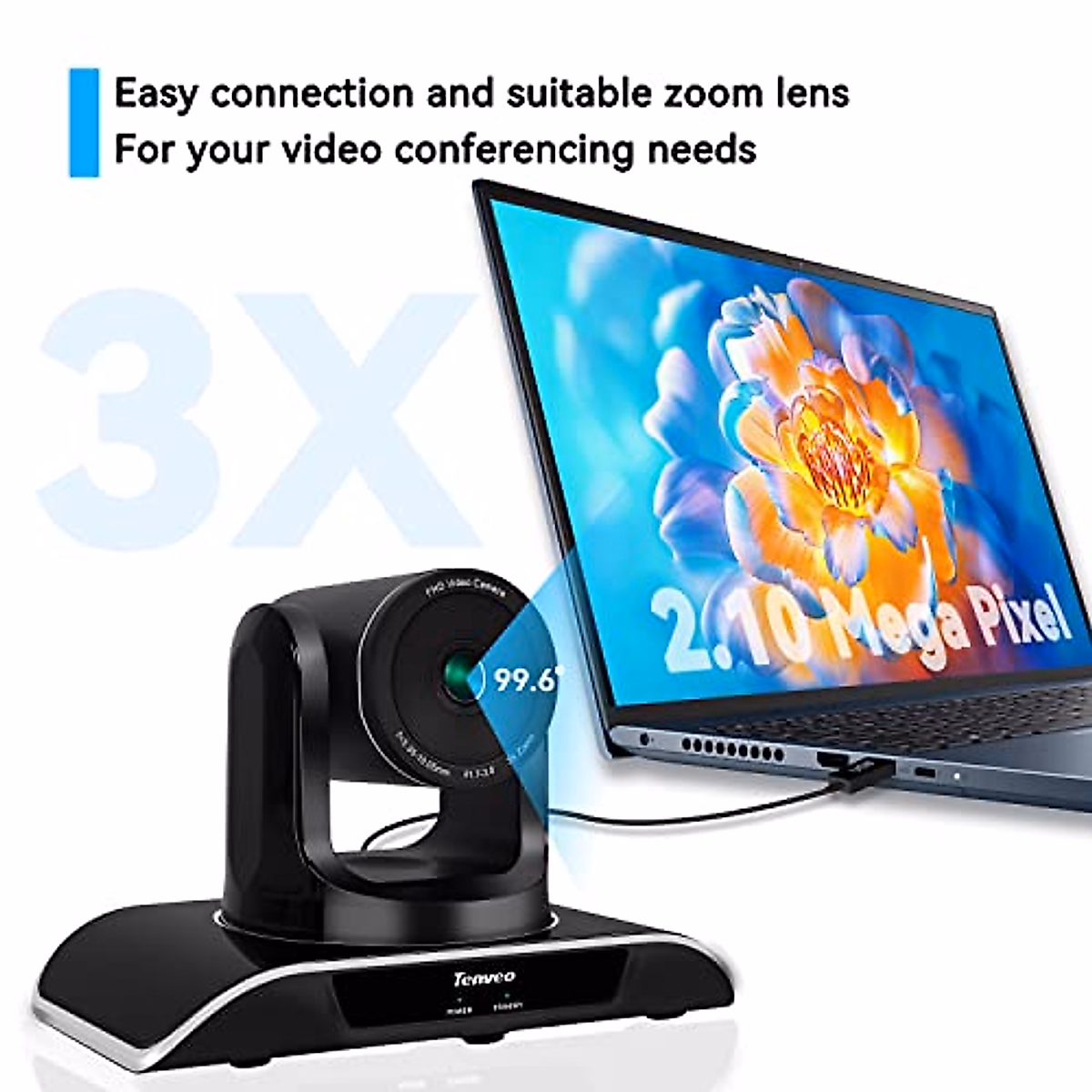 Tenveo 3X PTZ Camera Conference Room Camera 3X Optical Zoom + USB Speakerphone for Skype Zoom (VHD3U-M3)