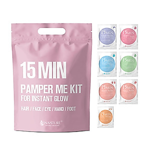 Spa Kit for Women-Korean Skincare Set Includes home spa essentials like a hair mask, hand and foot masks, eye mask, facial masks. Pamper yourself with 15 MIN PAMPER ME KIT by [NAISTURE]
