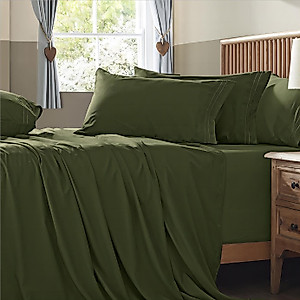 Homiest Extra Deep Pocket Cal King Size Sheets Set, 6 Pieces Soft Olive Green Sheets 18-24 Inch Deep Pocket Bed Sheets, Hotel Luxury 1800 Thread Count Microfiber Bed Set Fits Ultra Deep Mattress