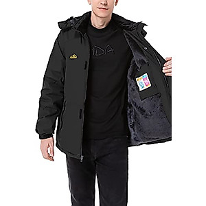 EQUICK Men's Waterproof Ski Jacket Fleece Windproof Mountain Winter Snow Jacket Warm Outdoor Sports Rain Coat with Hooded U220WCFY028,Black,L