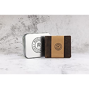 Rugged Authority Brown Mens Leather Bifold Wallet with RFID Blocking Theft Protection, 5 card wallet slots & ID Window. Slim minimalist, distressed leather wallets for men.