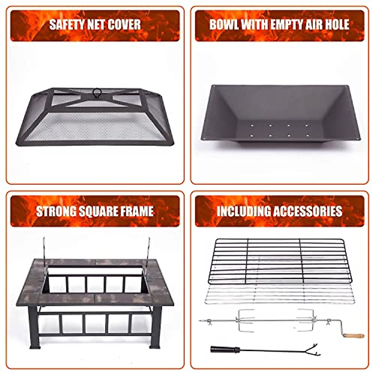 KOIECETA 37 Inch Multifunctional Fire Pits for Outside,Marble Tile Square Tabletop firepit,Backyard Garden Fireplace for Outdoor Heating, Camping,Campfires and BBQ…