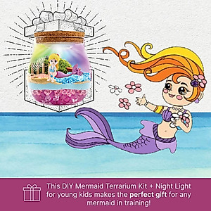 Mermaid Light Up Terrarium Kit for Kids I DIY Mermaid Toys Craft Kits for Kids I Night Light for Kids Crystal Growing Kit I Terrarium Jar for Kids I Birthday Gifts for Girls Age 4-12