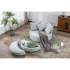 Wycian Boho Dining Chairs, Linen Upholstered Chair 1PC 360 Degree Swivel Beacon Grey Seat ht. 23.2" Movable Pillows Storage Ottoman 49.00" L 48.00" W 33.80" H