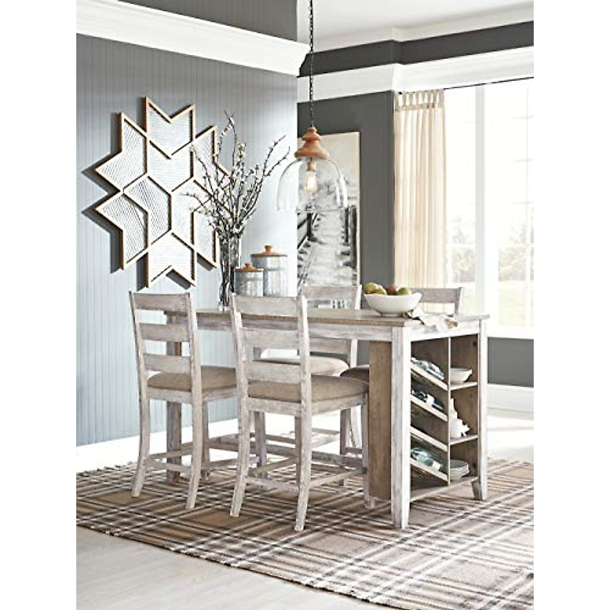 Signature Design by Ashley Skempton Farmhouse 36" Counter Height Dining Table with Storage & Wine Rack, Whitewash