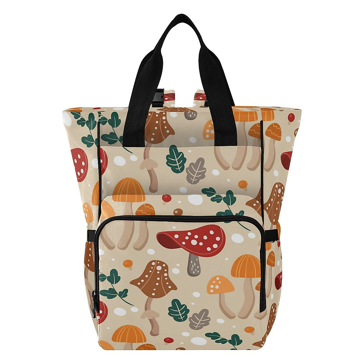 linqin Diaper Bag Backpack, Mushroom Pattern Design Autumn Nature Multifunctional Travel Backpack Maternity Changing Bags, Large Unisex Baby Bag Tote
