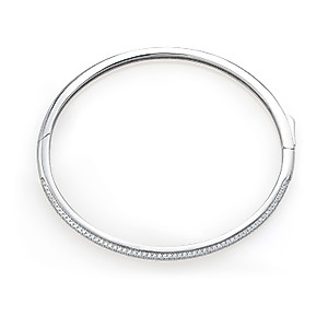 Gem Stone King 925 Sterling Silver White Moissanite 7 Inch Round Bangle Bracelet For Women | 1.30 Cttw | With Secure Locking
