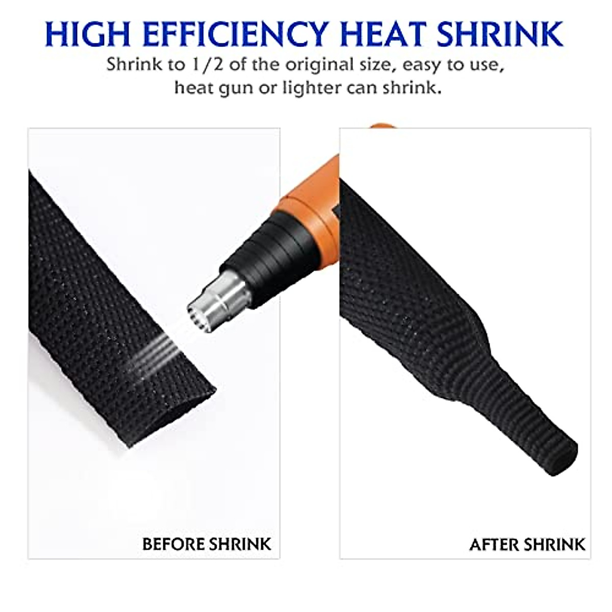 1/2" 5FT Heat Shrink Braided Tubing, Flexible Shrinkable Fabric Sleeve, Tear-Resistant for Protection Automotive Cable Marine Mechanical Wires Abrasion