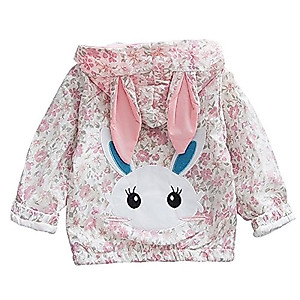famuka Baby Girls Hooded Jacket Floral Pattern Coat Rabbit Style Windbreaker for Spring/Autumn (Pink, 3-6 Months)