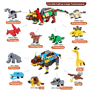 12 Pcs Pre Filled Easter Eggs with Jungle Animals Dinosaurs Building Blocks, 3.25" Eggs for Easter Basket Stuffers, Easter Party Favors, Easter Egg Hunt, Classroom Events, Science STEM Gift