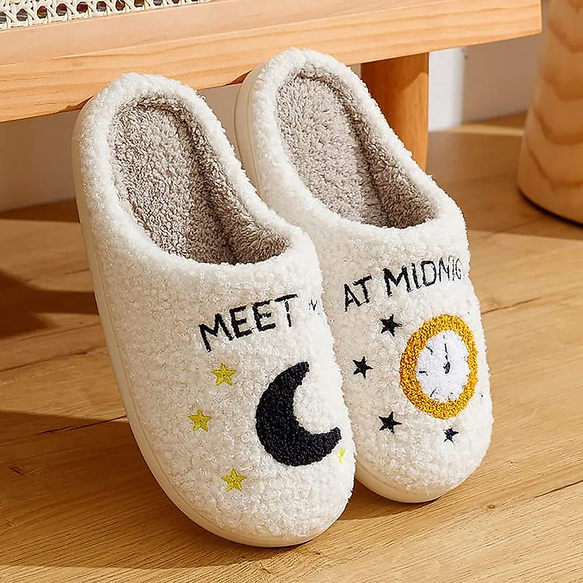 QQGB Meet Me at Midnight Slippers for Women Men Plush Fuzzy Cozy House Slippers Winter Warm Indoor Outdoor Shoes Meet Me-43-44