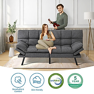 MUUEGM Futon Sofa Bed, Convertible Memory Foam Sofa Bed, Modern Love Seat Sofa Bed for Living Room, Office, Dormitory, Apartment, Adjustable Backrest & Armrests, (Linen Fabric, Dark Gray)