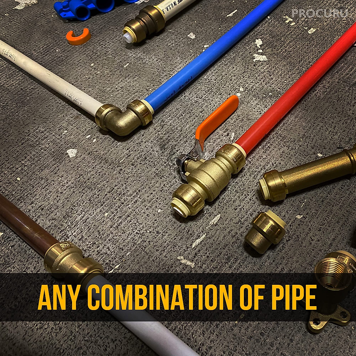 [10-Pack] PROCURU 3/4" Pushfit 90-Degree Elbow, Push-to-Connect Brass Plumbing Fitting for Copper, PEX, CPVC, PE-RT Pipes (8X2014-10P)