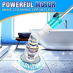 Rechargeable Electric Spin Scrubber - 5 Replaceable Cleaning Brush Heads, Cordless Shower Cleaning Brush with Long Extension Arm, Bathroom Scrubber Power Spin Scrubber for Grout Sink Tub Tile Floor