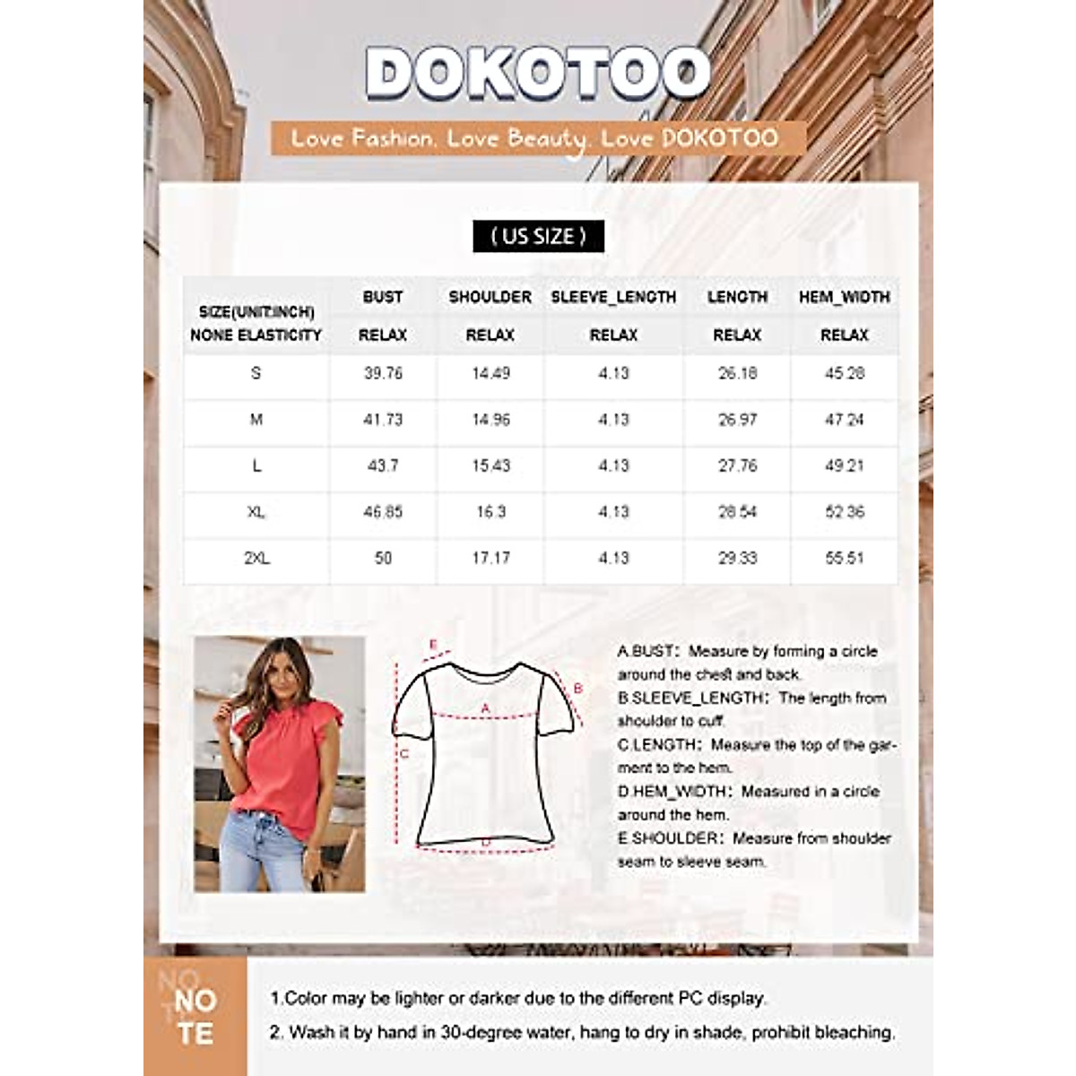 Dokotoo 2023 Stylish Ladies Tops and Blouses Solid Cotton Causal Crewneck Smocked Ruffle Short Sleeve Shirts Comfy Loose Fit Tunic Summer Sexy Tops for Women Rose M