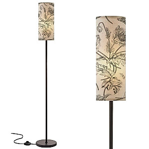 RZNTJHUINA Boho Vintage Standing Lamps Floral Butterflies Black White Minimalist Floor Lamp Metal Pole Lamp with Linen Lampshade for Bedroom Living Room Office Nursery Reading Foot Switch
