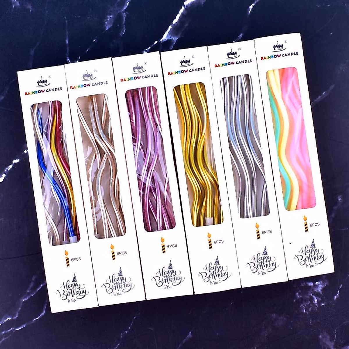 Curved Wax Party Cake Candles (Rainbow)