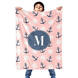 Yeshop Nautical Anchor Personalized Receiving Baby Blankets for Girls Boys Kids with Name,Customized Swaddle Blankets Gift for Newborn Crib Infants 30x40 Inches