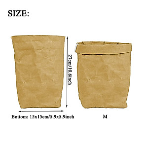 AKOAK 1 Pack Washable Kraft Paper Bag, Multifunctional Home Wear-resistant Storage Bag, Shopping Bag, Plant Flower Pot, Reusable Eco-friendly Food Bag (khaki)