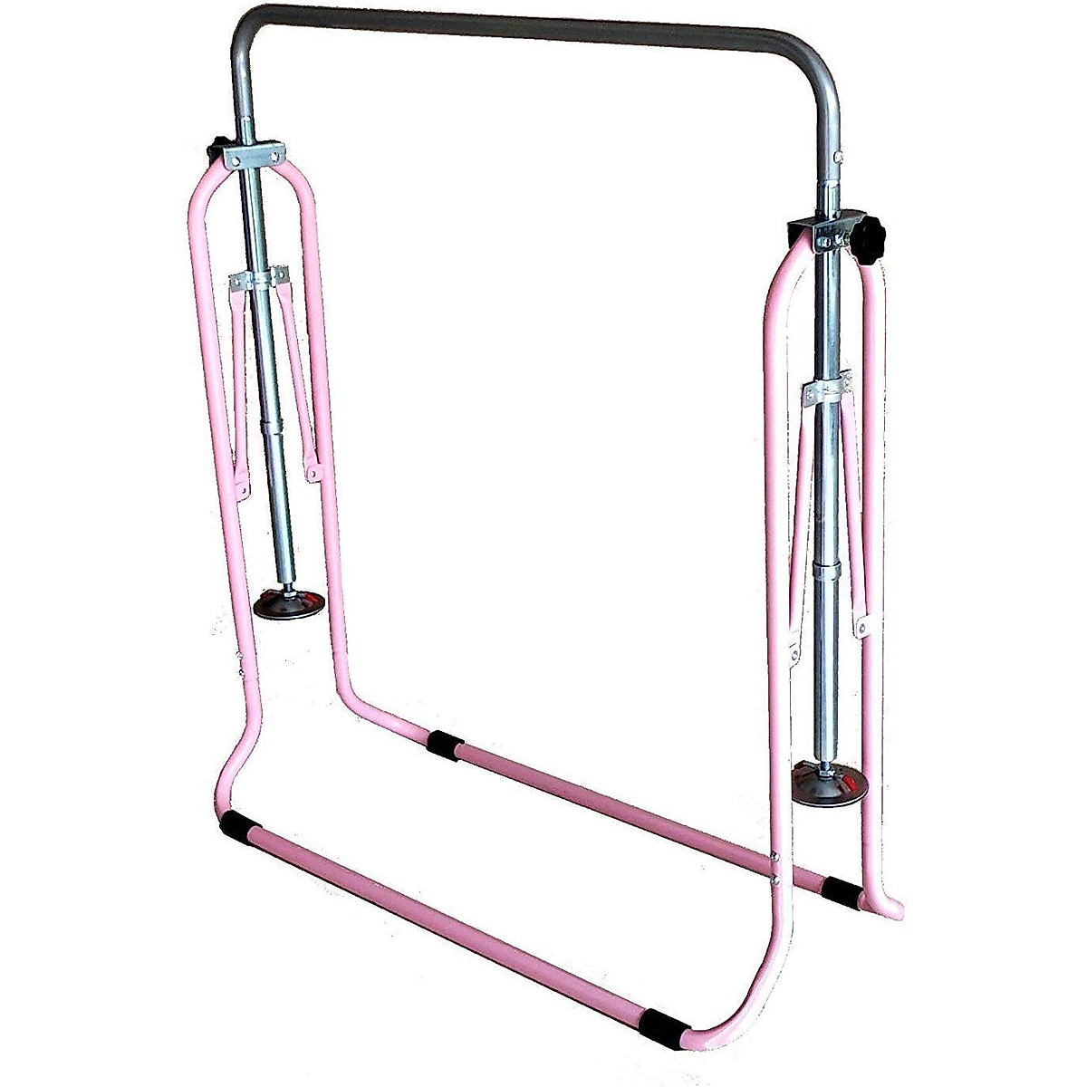 Athletic Bar Kids Gymnastics Bar Horizontal Kip Bar + 2x6 Tri Fold Mat Junior Training Adjustable Expandable Height Jungle Gym Monkey Bars Climb Tower Playground Gymnasts + Stretch Band (Pink)