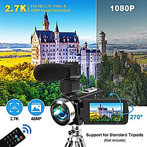 Heegomn Video Camera Camcorder with Microphone HD 2.7K Video Recorder Camera Vlogging Camera for YouTube Kids Camcorder with 3.0" LCD Screen,18X Digital Zoom,Remote,2 Batteries and 32G SD Card