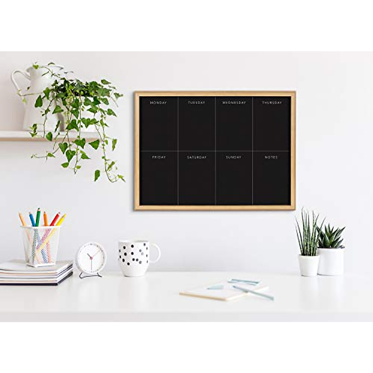 Kate and Laurel Blake This Week Framed Printed Glass Dry Erase Board by The Creative Bunch Studio, 18x24 Natural, Printed Glass Wall Décor