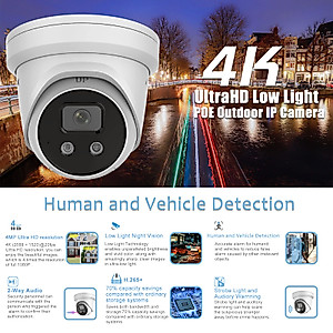 HITOSINO 4MP PoE IP Camera - 2.8mm, Strobe Light and Audible Warnning,WDR,H.265+,IP67,Built-in Two-Way Audio,Human and Vehicle Detection