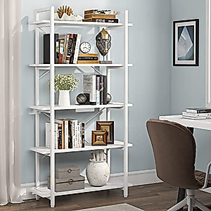 Tribesigns 5 Tier White Bookshelf, Modern Etagere Bookcase with Metal Frame, Tall Book Shelf Unit for Living Room, Study, Home Office (1, White)