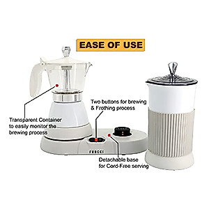 FUOCCI Espresso Maker With Milk Frother 3 to 5 Cups 2 in 1 Moka Pot Small Size Coffee Bundle Perfectly Espresso Maker Milk Frother And Steamer {just WARM Milk} for Cappuccino, Mocha & Latte Macchiato