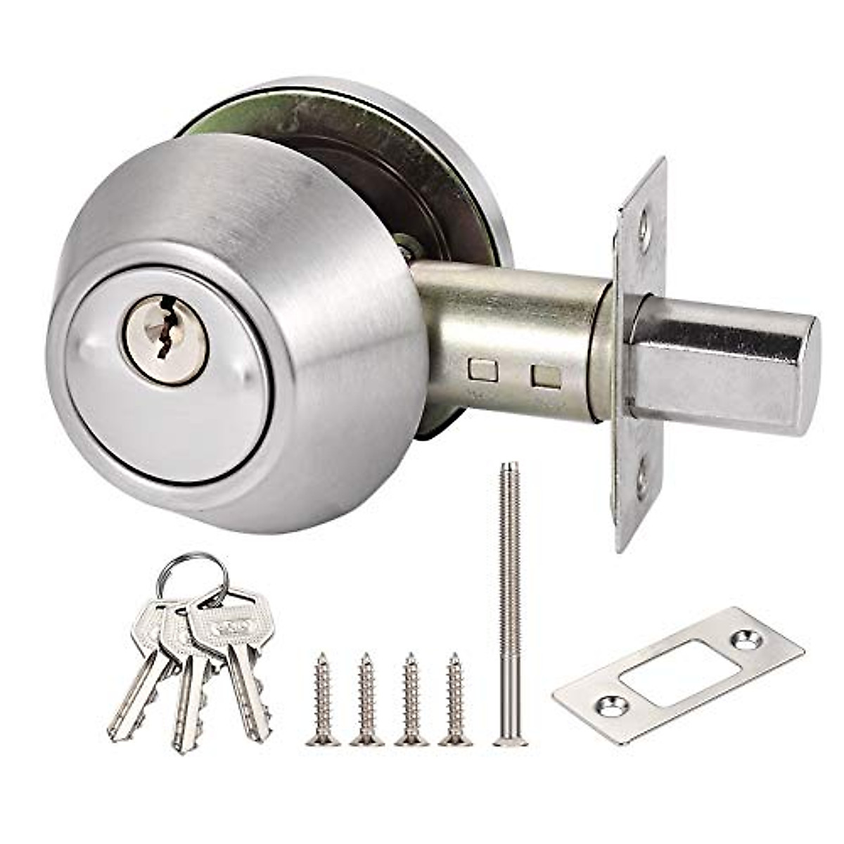 Weiye Front Door Entry Lever Lockset and Single Cylinder Deadbolt Combination Set, Satin Nickel Keyed