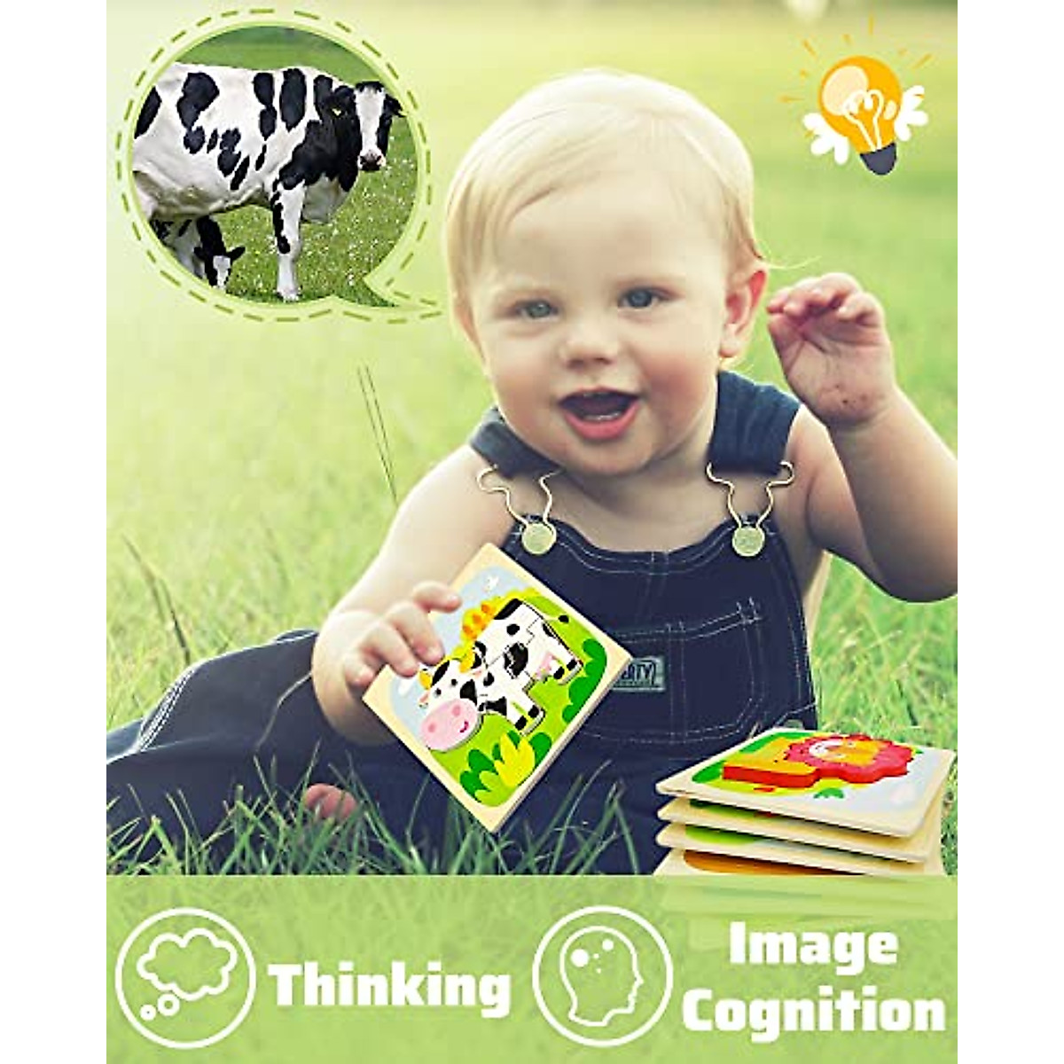 Benresive Wooden Toddler Puzzles Ages 1-3, Montessori Toys for 1 2 3 Year Old Boys Girls, 6 Pack Animal Toddler Toys Gifts for 1 2 3 Year Old Boys Girls, Learning Educational Preschool Toys