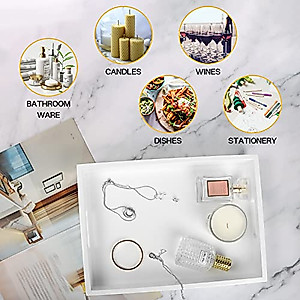 SANZIE Tray Wooden by high Gloss Paint,Serving Tray Easy to Handle for Breakfast and Coffee. Morden Tray in Office or Living Room for Storage Groceries. 13IN*9.4IN*2IN (White)