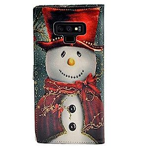 YHB Case for Galaxy Note 9, Smiling Snowman with Red Scarf and Top Hat Leather Wallet Flip Case Credit Card Holder Stand Shockproof Protector TPU Cover for Samsung Galaxy Note 9