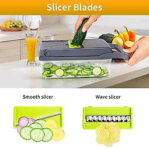 Vegetable Chopper, Multifunctional 12 in 1 Food Chopper Veggie Chopper Onion Chopper Vegetable Slicer Mandolin Slicer for Kitchen Vegetable Chopper with Container 8 Blades Garlic Chopper Slicer