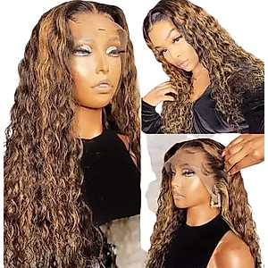 Highlight Ombre Curly 100% Human Hair Hair Wig HD Transparent 13x4 Lace Front Blonde Deep Wave For Women (30)